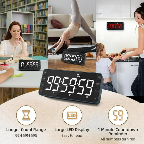 LIDUI-7.8'' Extra Large LED Kitchen Timer: 99H Countdown Countup with 3 ...