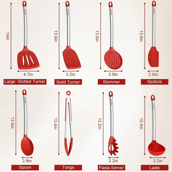 LIDUI-8 PCS Silicone Kitchen Utensils, Large Cooking Utensils Set for ...