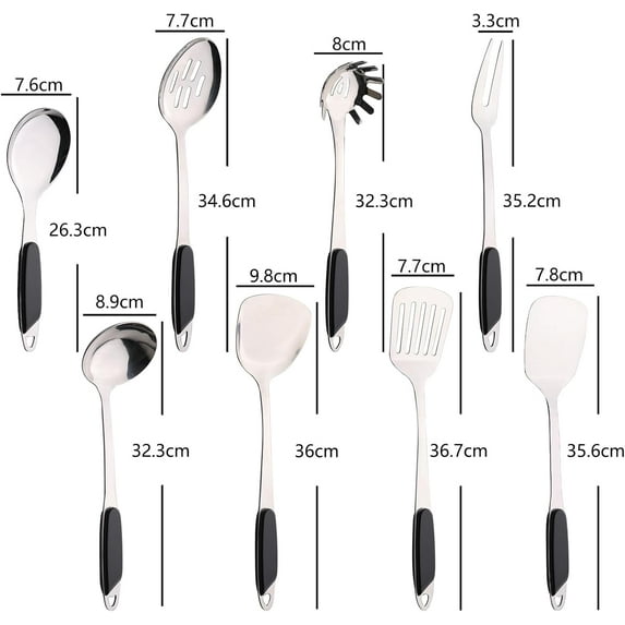 LIDUI-8 Pieces Stainless Steel Cooking Utensils Set, Metal Kitchen ...