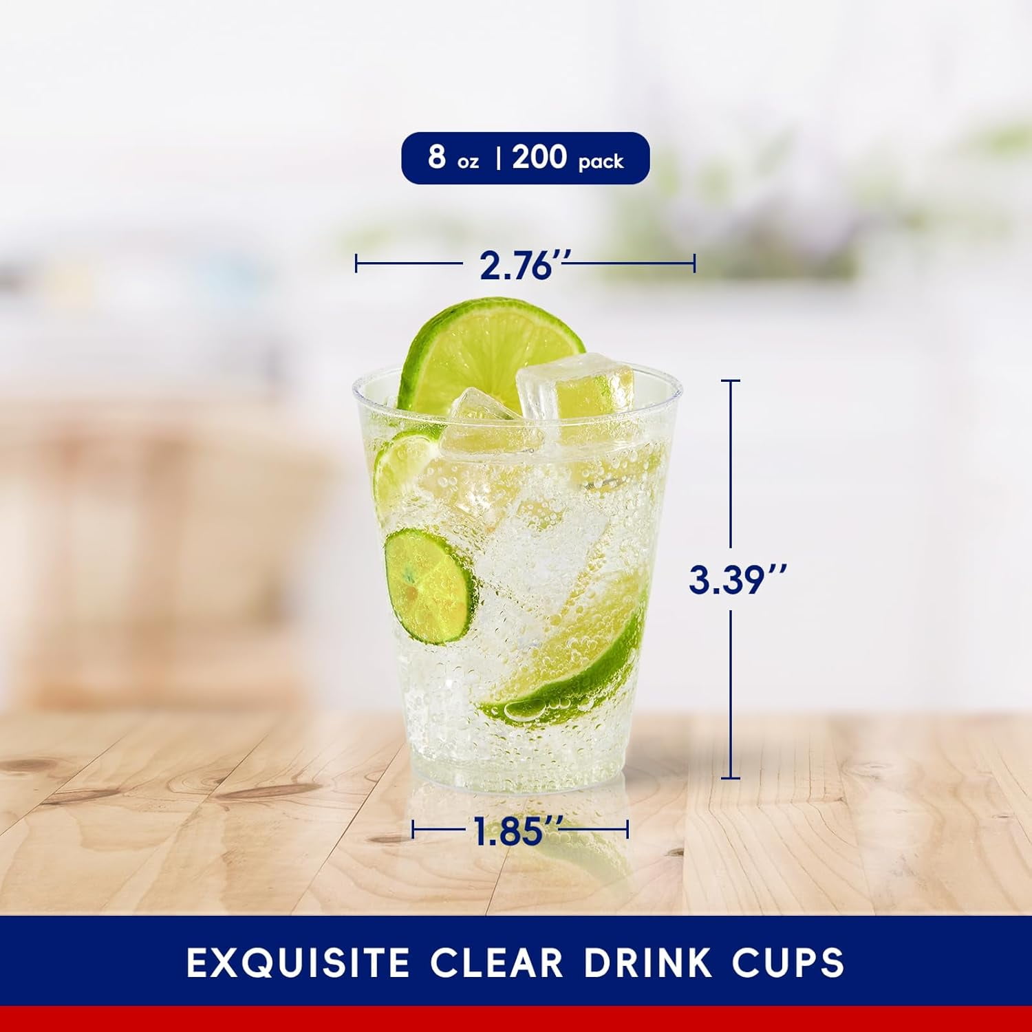 LIDUI-8 oz Clear Disposable Plastic Cups, 200 Pack Heavy-duty Clear ...