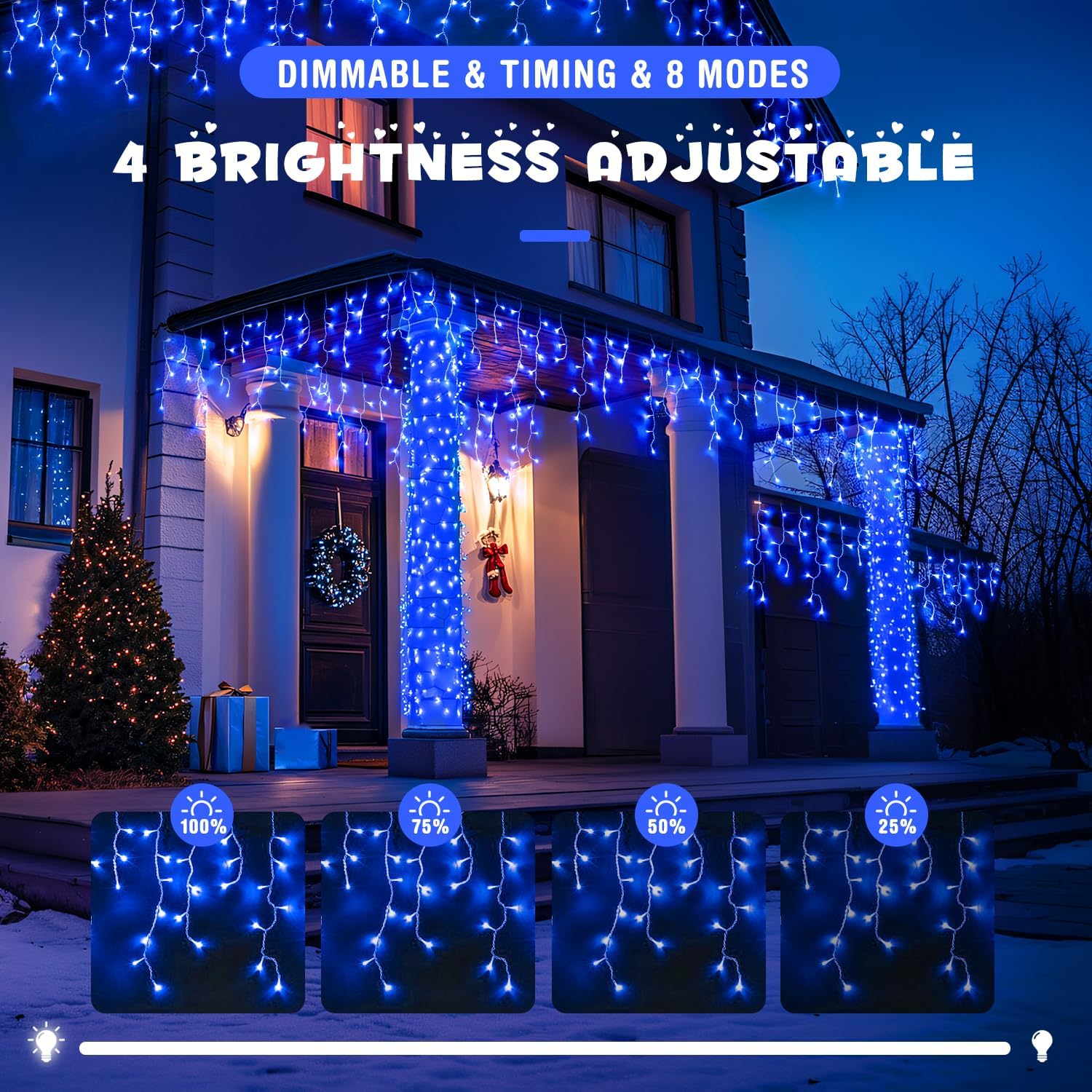 LIDUI-800 LED Blue Icicle Christmas Lights Outdoor, Icicle Lights for ...