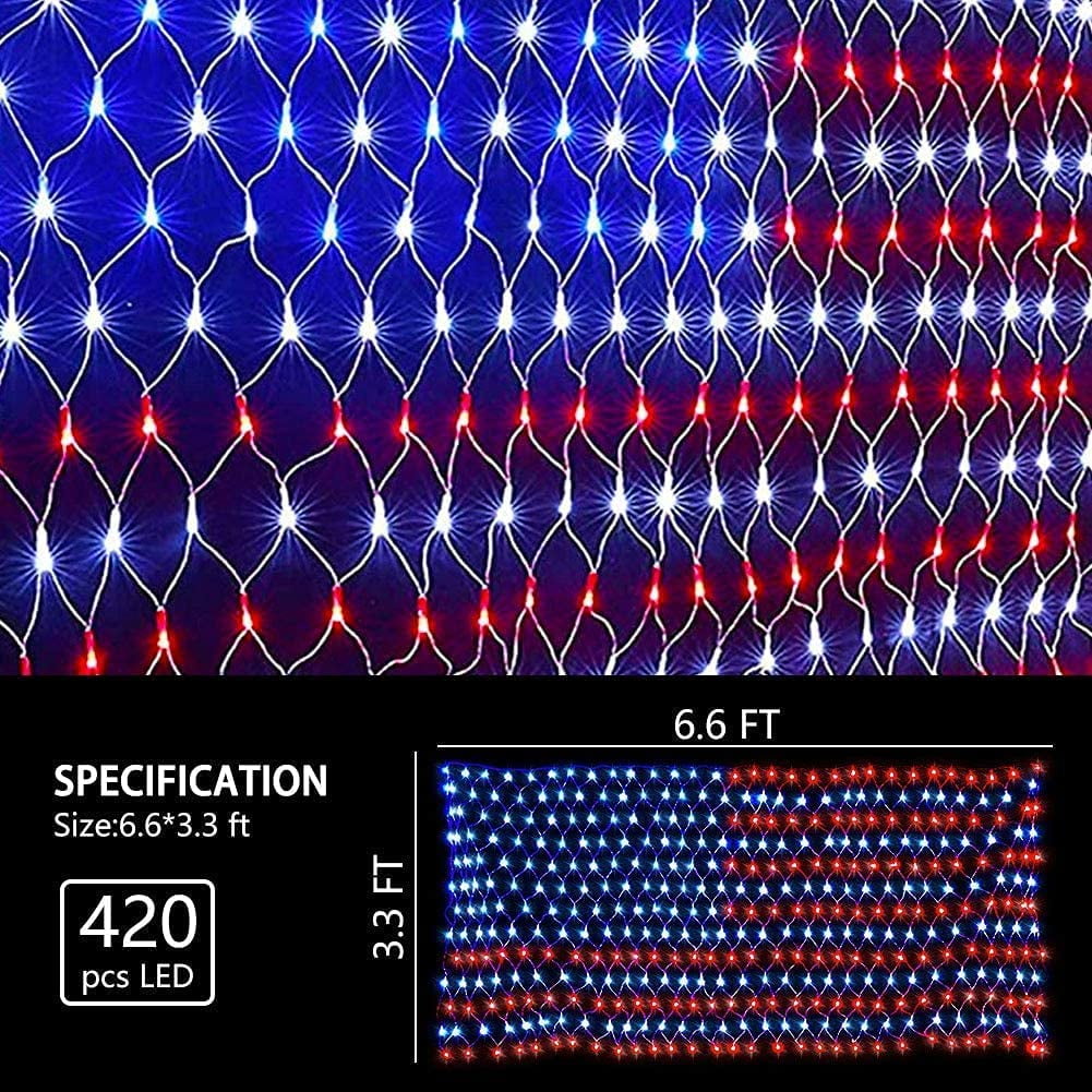 LIDUI-American Flag Lights, 420 Super Bright Lighted American Flag Net ...