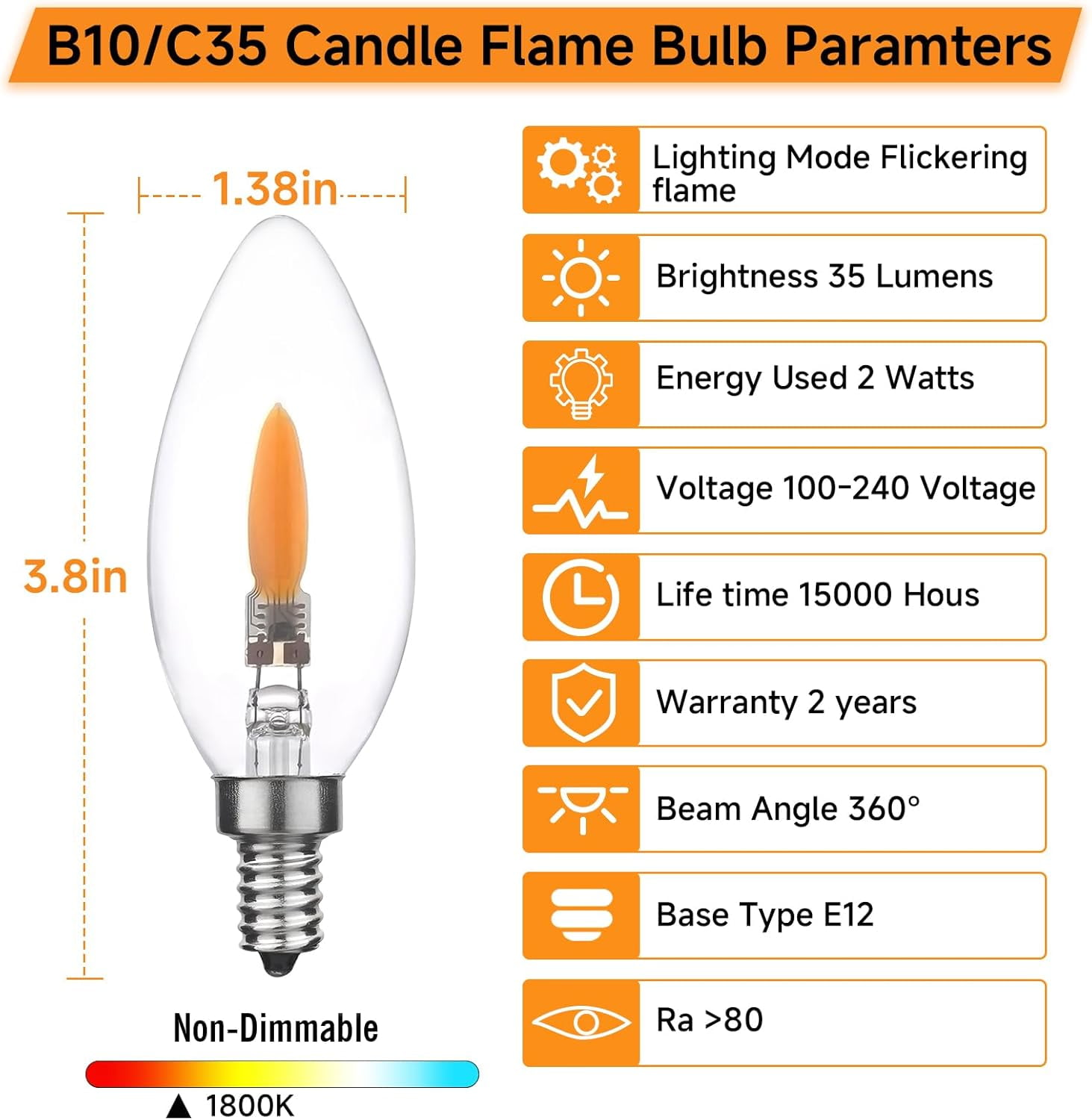 LIDUI-B10/B11 LED Flame Effect Light Bulb E12 Type B Flickering Candle ...