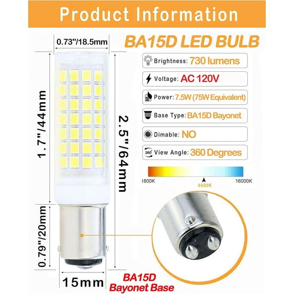 LIDUI-Ba15d led Light Bulb 7.5W,B15 Double Contact Bayonet Base,120V ...