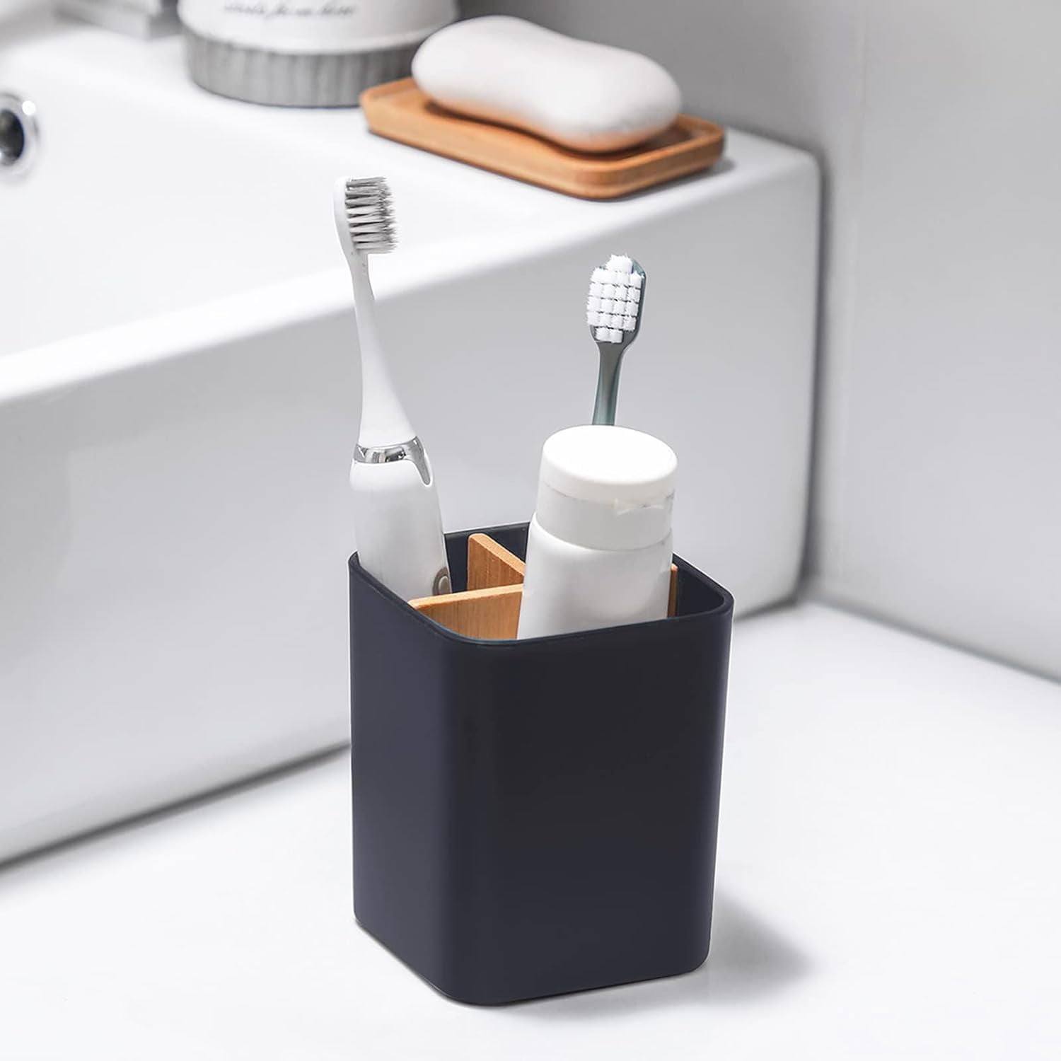 LIDUI-Bamboo Toothbrush Holder for Bathrooms, 3 Slots Toothbrush and ...