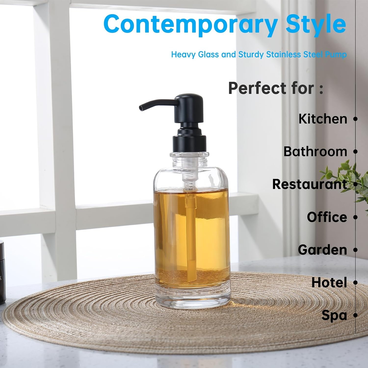 LIDUI-Bathroom Soap Dispenser Black, 11 oz Glass Cylindrical Bottles ...