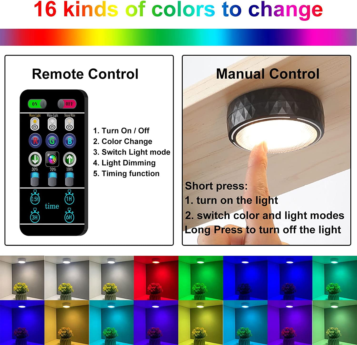 LIDUI-Battery Operated Puck Lights with Remote LED Under Cabinet ...