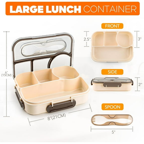 LIDUI-Bento Box Adult, Lunch Box, 4-Compartment Lunch Containers, Drop ...