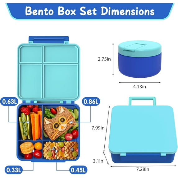LIDUI-Bento Lunch Box with 8oz Soup Thermo, Leak-Proof Lunch Containers ...