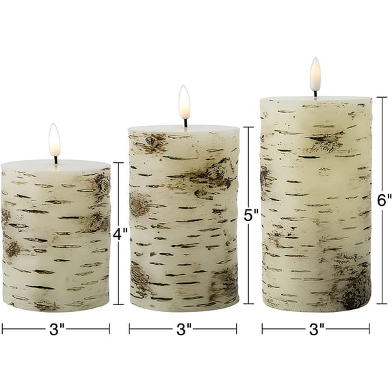 LIDUI-Birch Bark Flameless Pillar Candles with Remote, Flickering ...