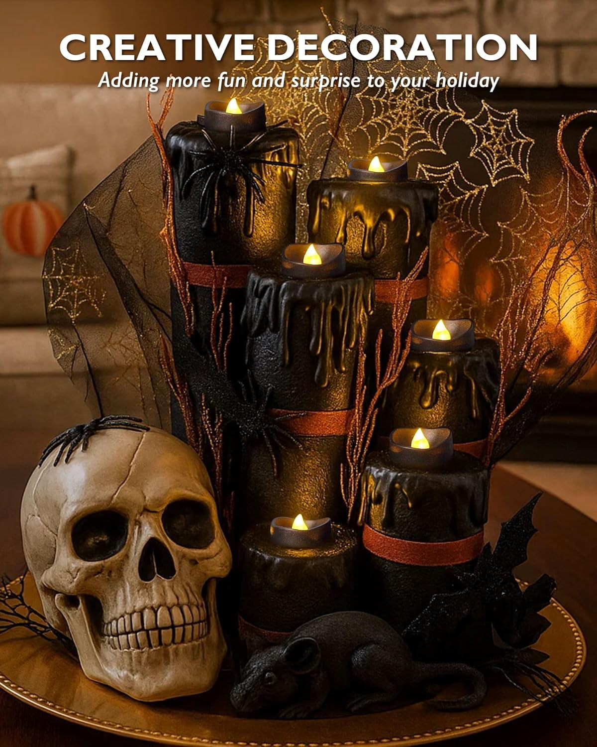 LIDUI-Black Tea Lights Candles Battery Operated, 200+Hour Flameless ...