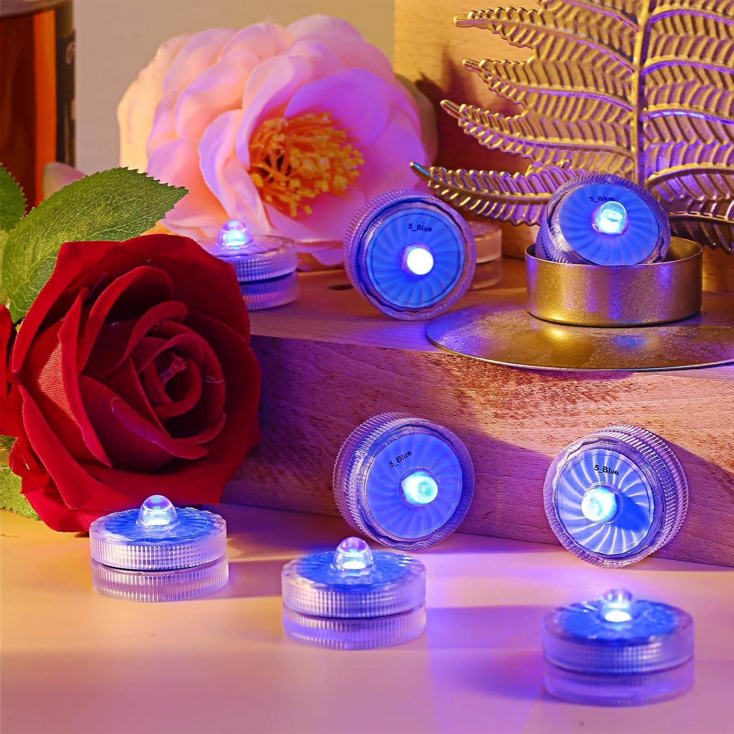 LIDUI-Blue Submersible Led Lights, Waterproof Tea Lights 100H ...