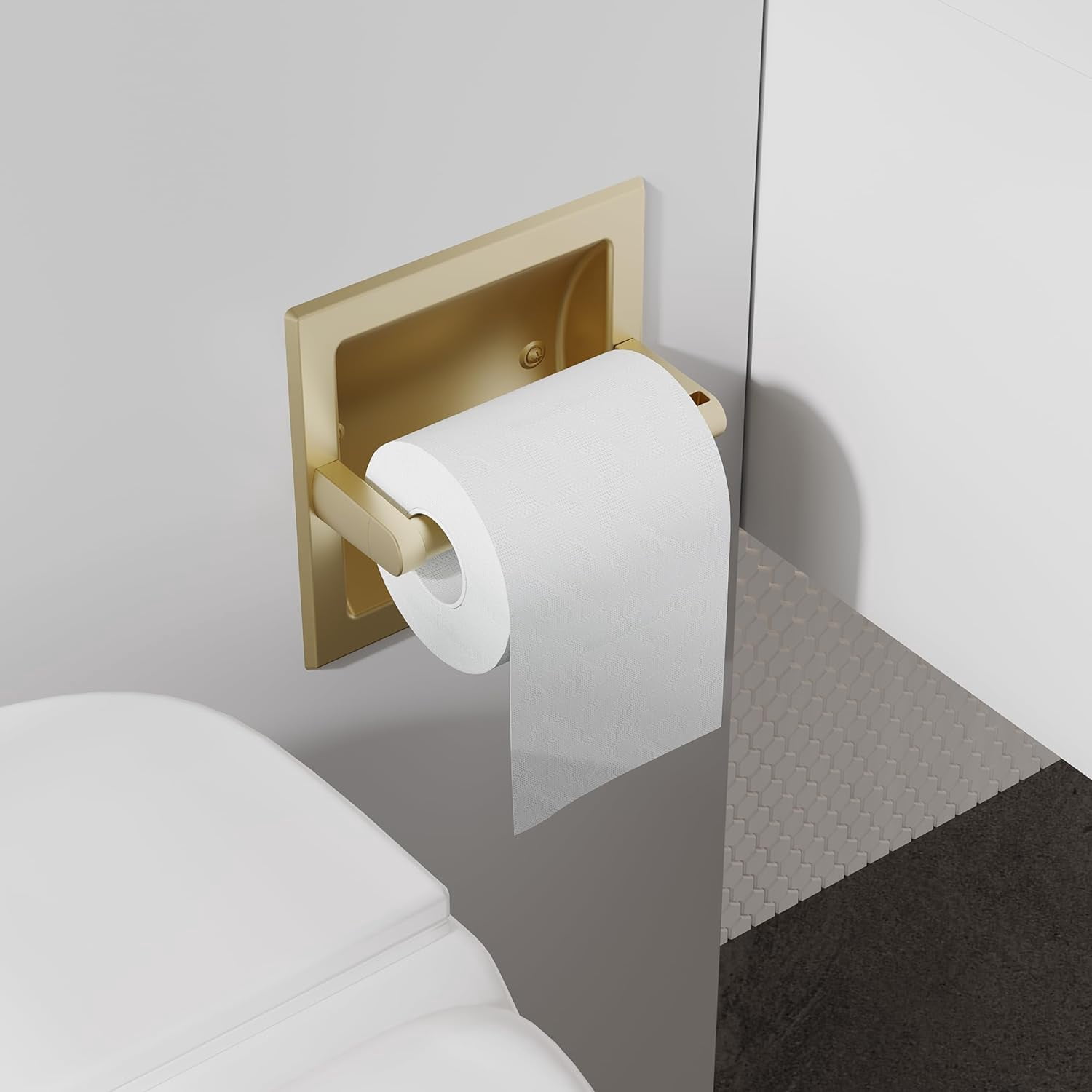 LIDUI-Brushed Gold Recessed Toilet Paper Holder,Pivoting Toilet Tissue ...