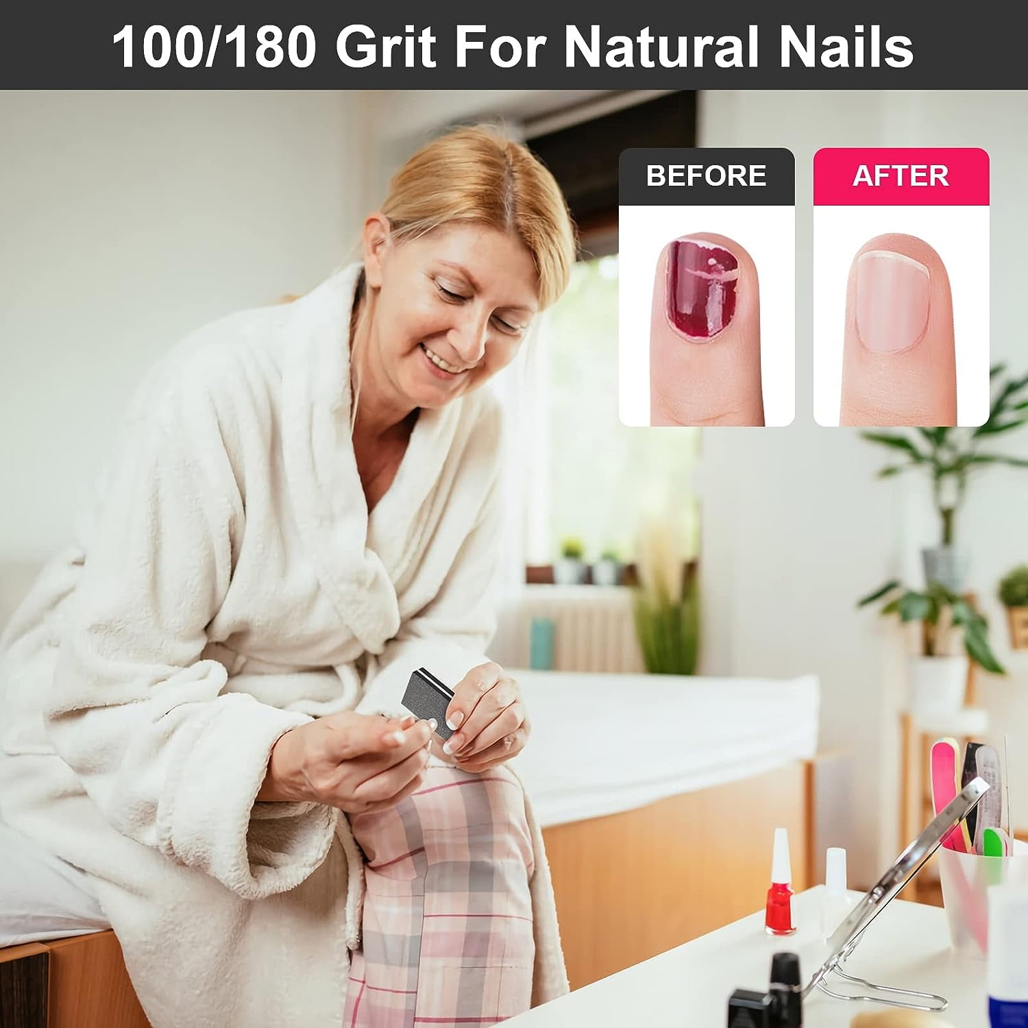 LIDUI-Buffer Block Nail File, 100/180 Grit Sponge Nail Buffers for ...