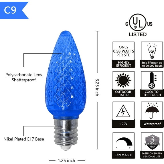 LIDUI-C9 Christmas Lights Bulbs, 25 Pack, 120V UL Commercial Grade ...
