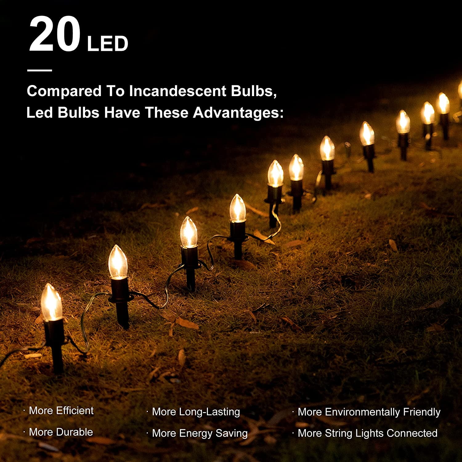 LIDUI-C9 Christmas Pathway Lights Outdoor LED - 24.2 Feet String Lights ...