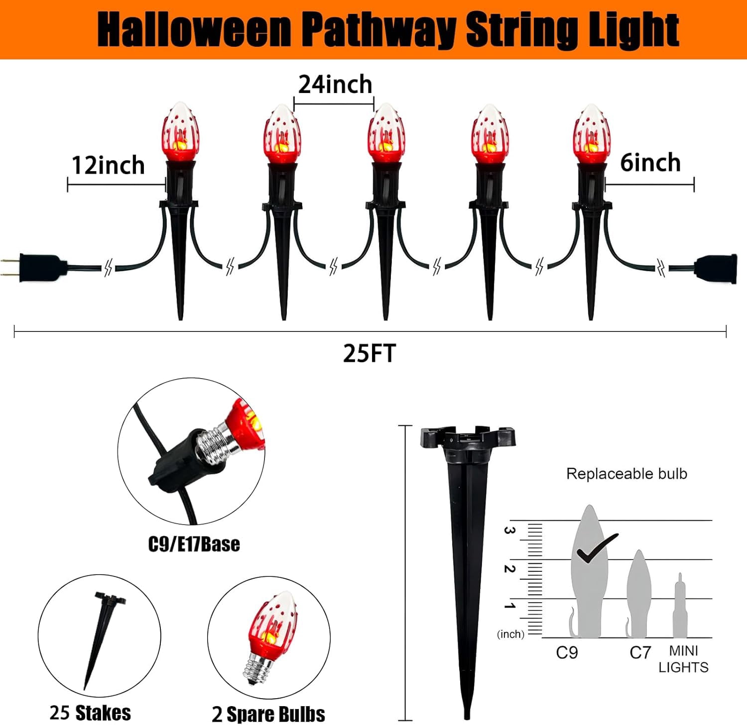 LIDUI-C9 Halloween Pathway Lights Outdoor, 38Ft Halloween Blood ...