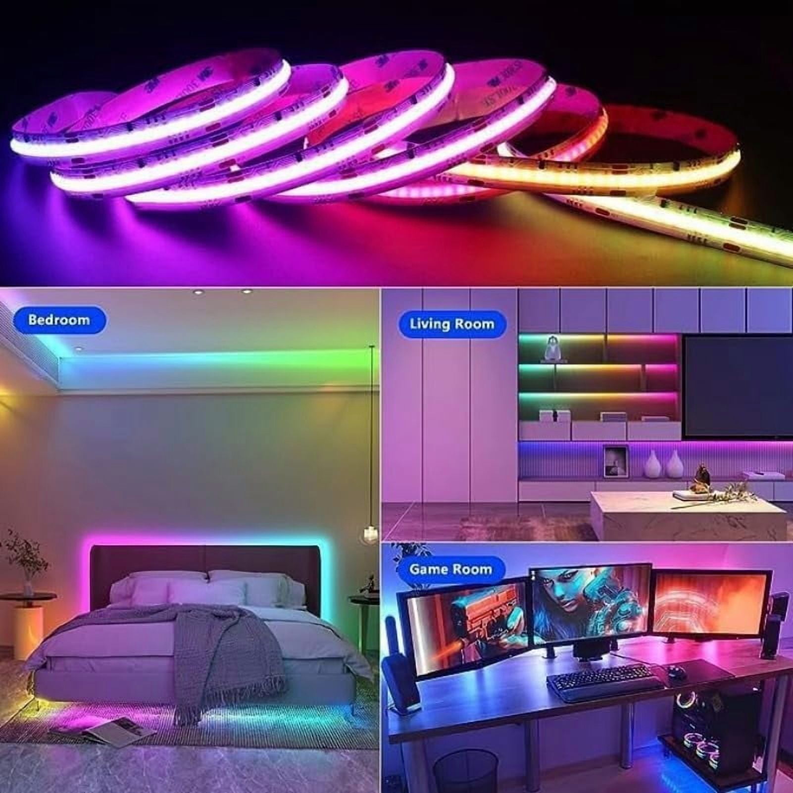 LIDUI-COB Strips Light 16.4FT/5m IC+RGB Smart Lights Magic Color 24V DC ...
