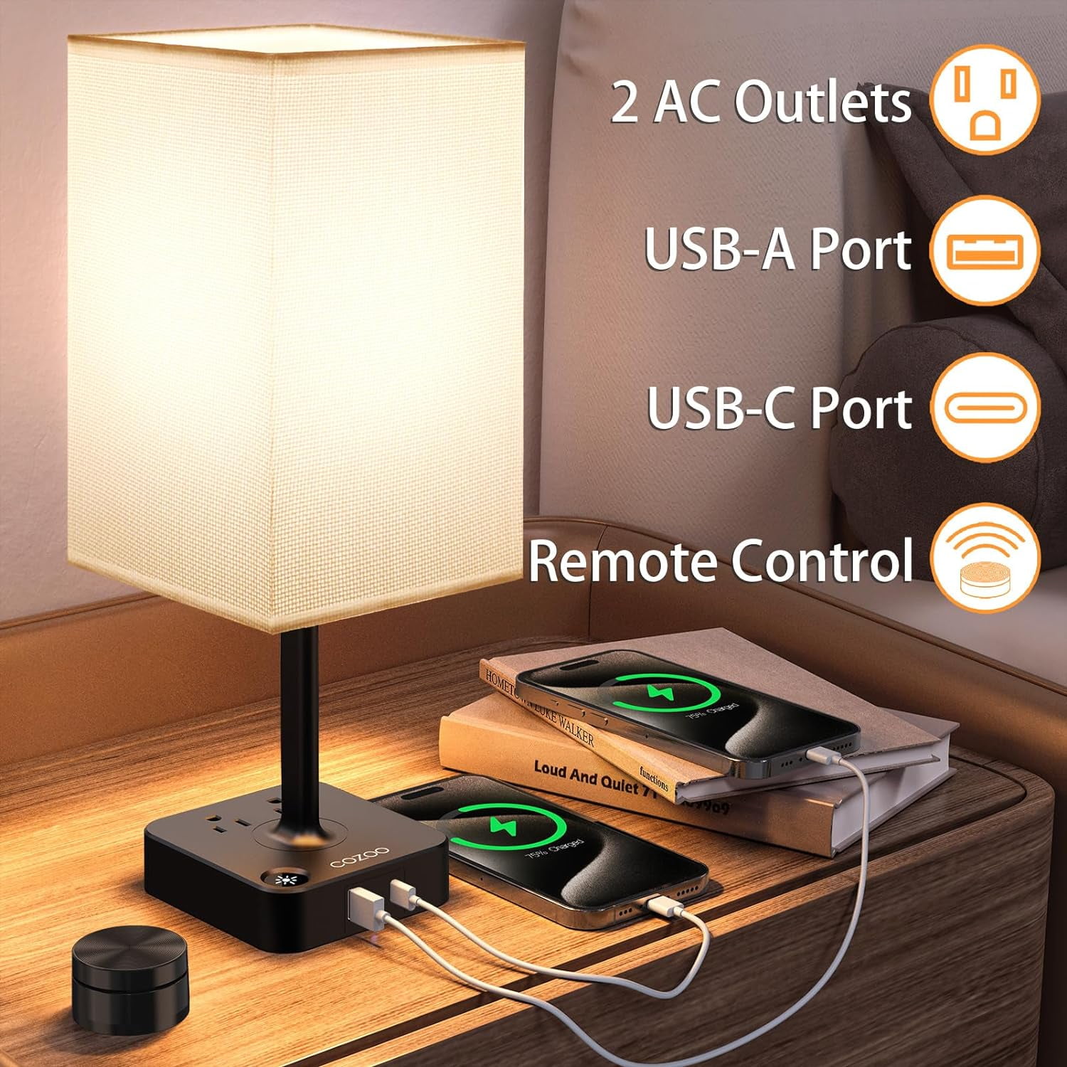 LIDUI-COZOO Bedroom Table Lamp with Remote Operation Control,Dimmable Bedside Table Desk Lamp ...