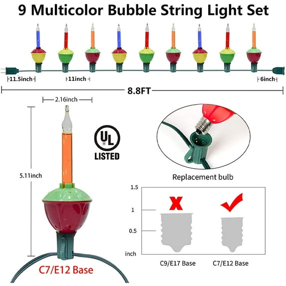 LIDUI-Christmas Bubble Lights, 8.8Ft Vintage Bubble Lights with 10 ...