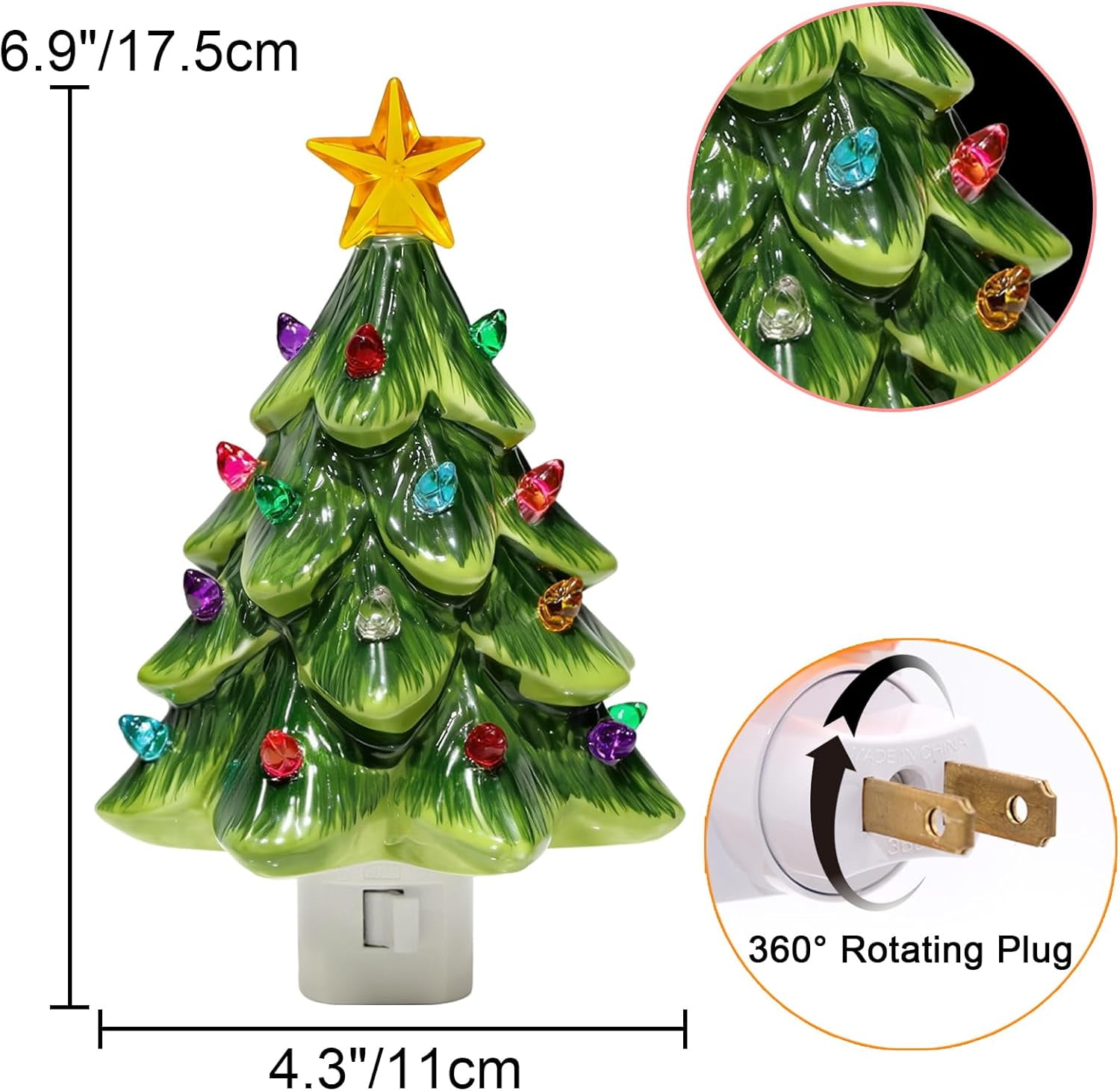 LIDUI-Christmas Decorations, Ceramic Christmas Tree Night Light, 1 Pack ...