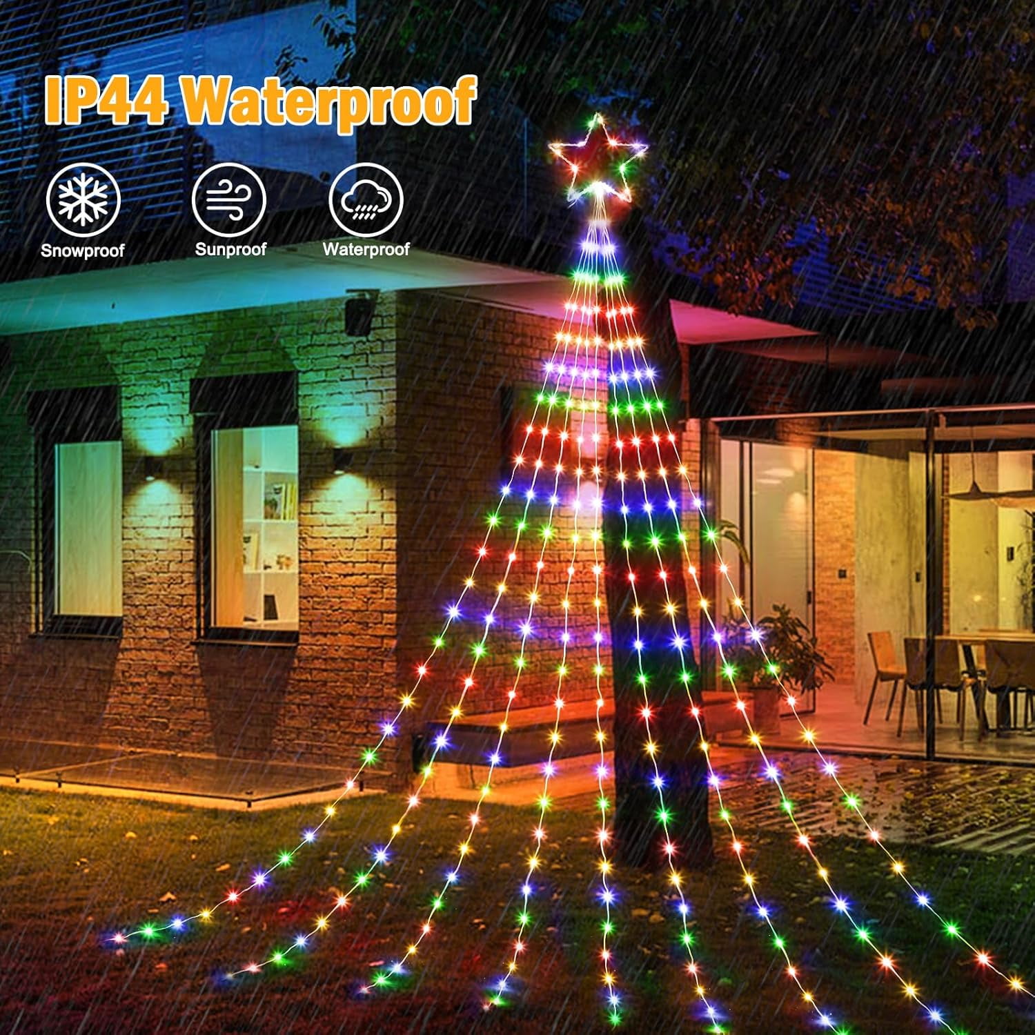 LIDUI-Christmas Decorations Star String Lights - 344 LED Waterfall Tree ...