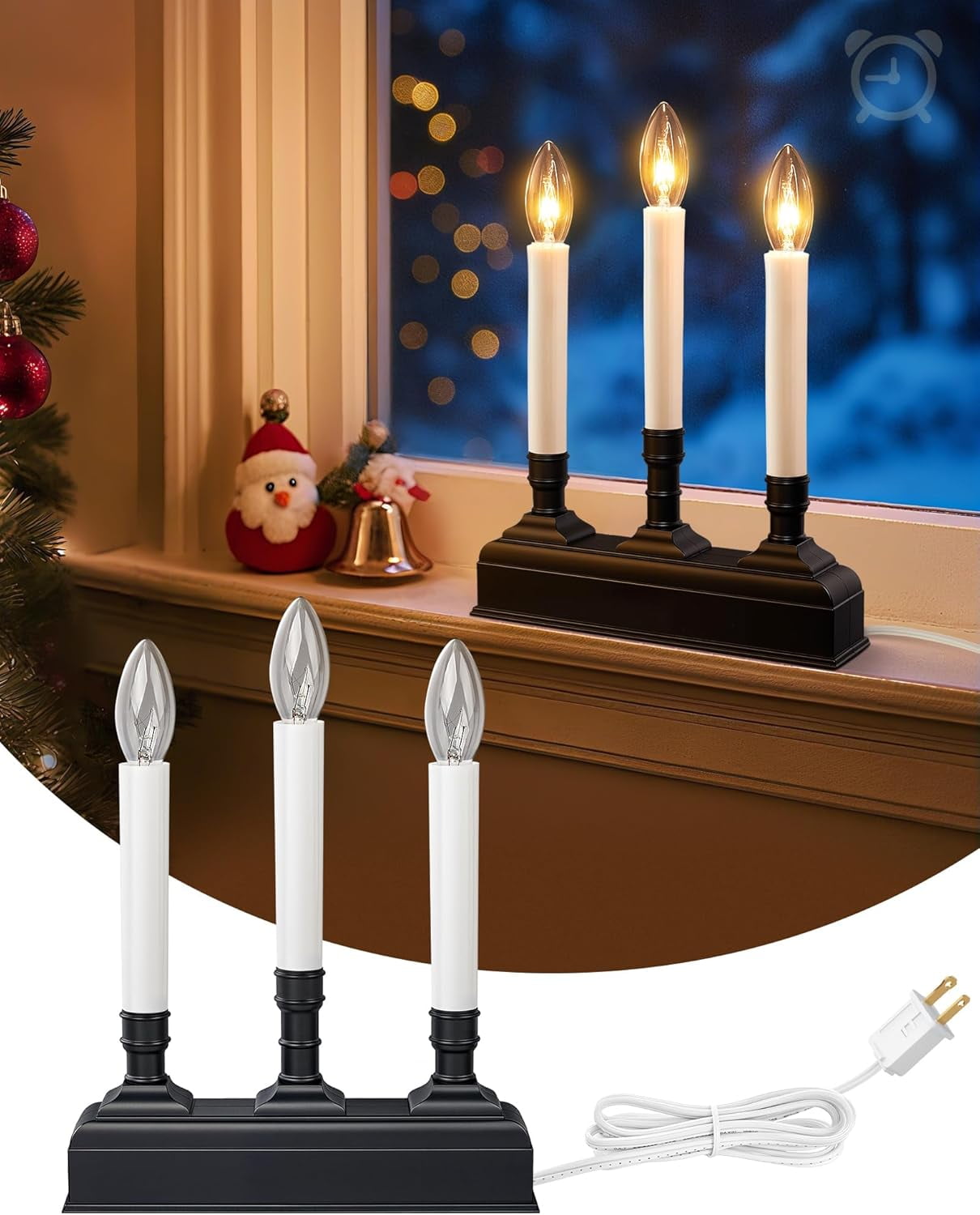 LIDUI-Christmas Electric Window Candles, 8 Hours Timer 3-Light ...