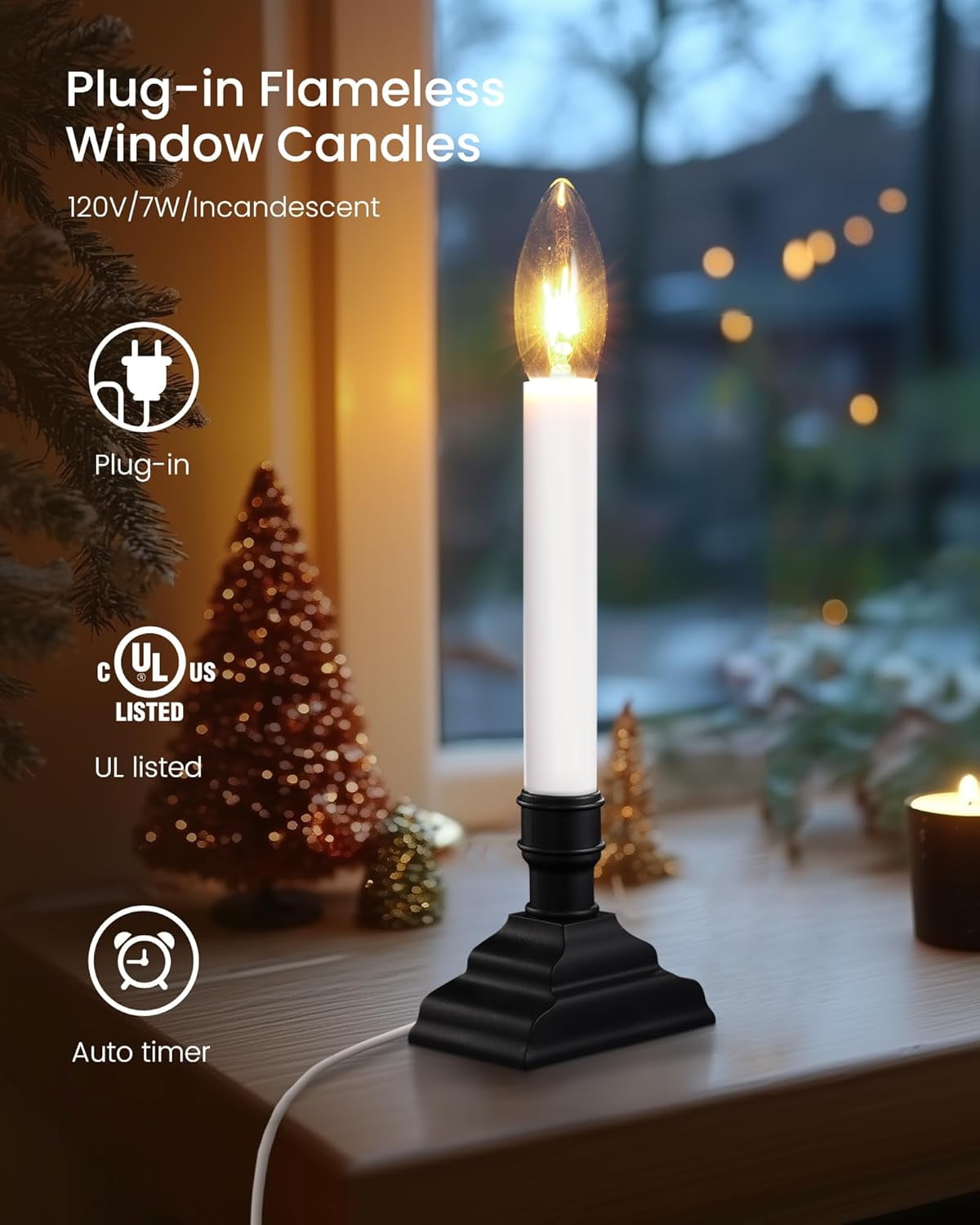 LIDUI-Christmas Electric Window Candles, 8 Hours Timer Plug-in Window ...