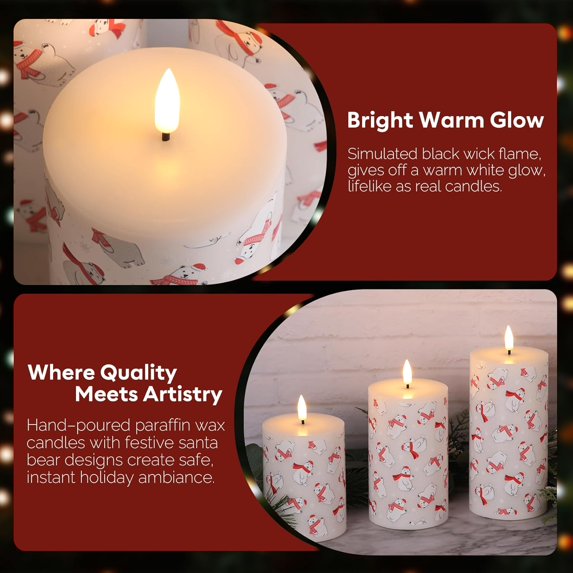 LIDUI-Christmas Flameless Pillar Candles with Remote, Winter Holiday ...