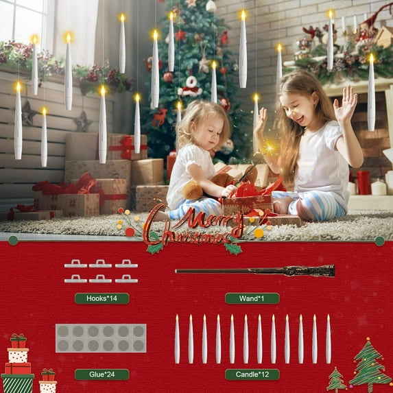 LIDUI-Christmas Floating Candles with Wand, 12 Pack Flameless Candles ...