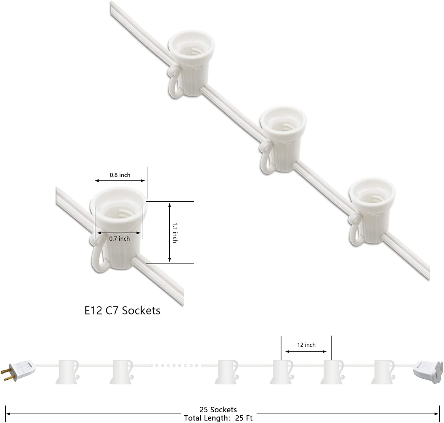 LIDUI-Christmas Light Stringer, C7 / E12 (Candelabra Base) Light Strand ...