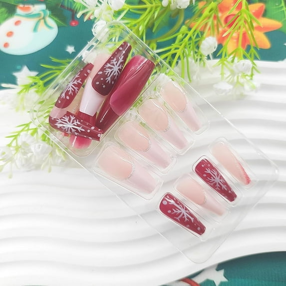 LIDUI-Christmas Nails Press ons Coffin Press on Nails Long Fake Nails ...