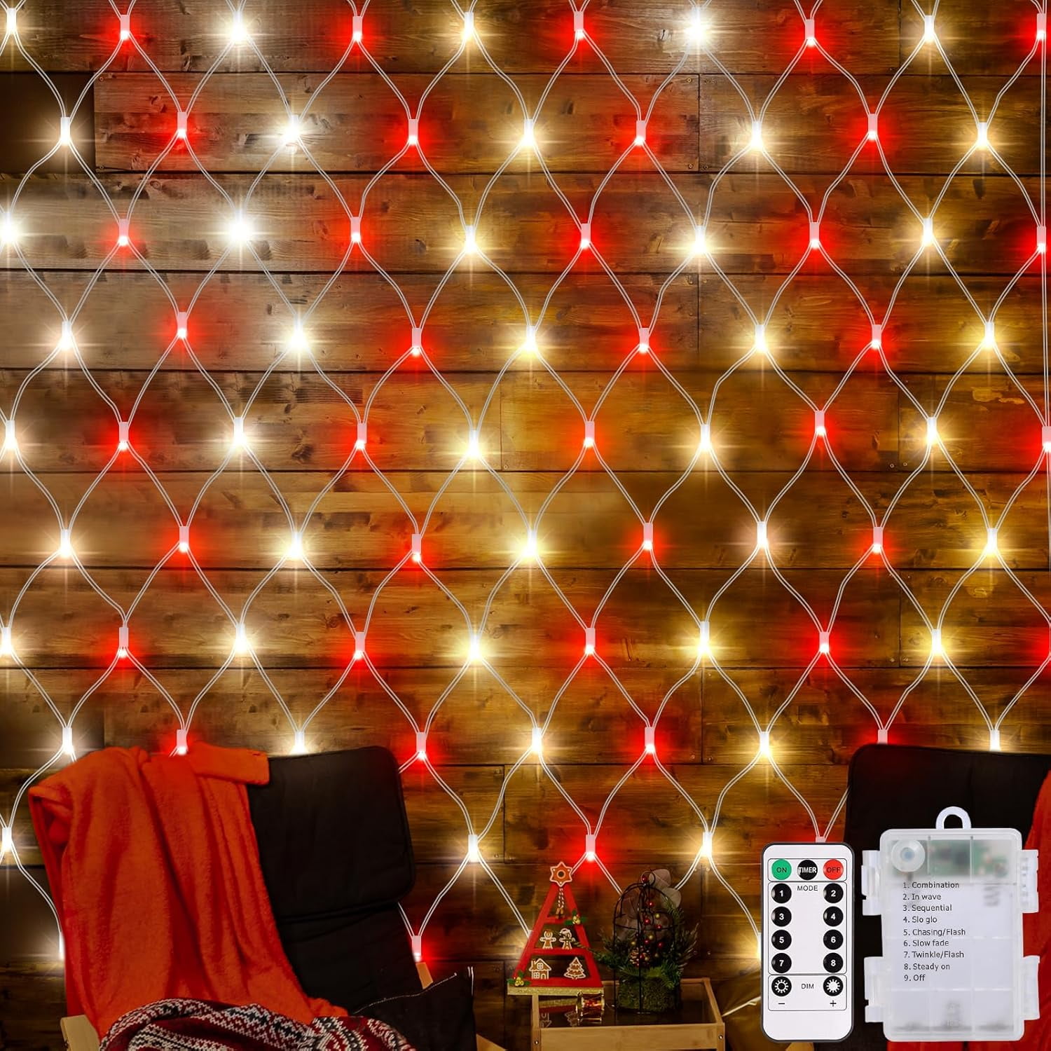 LIDUI-Christmas Net Lights Battery Operated, 5ft x 5ft 100 LED Net ...