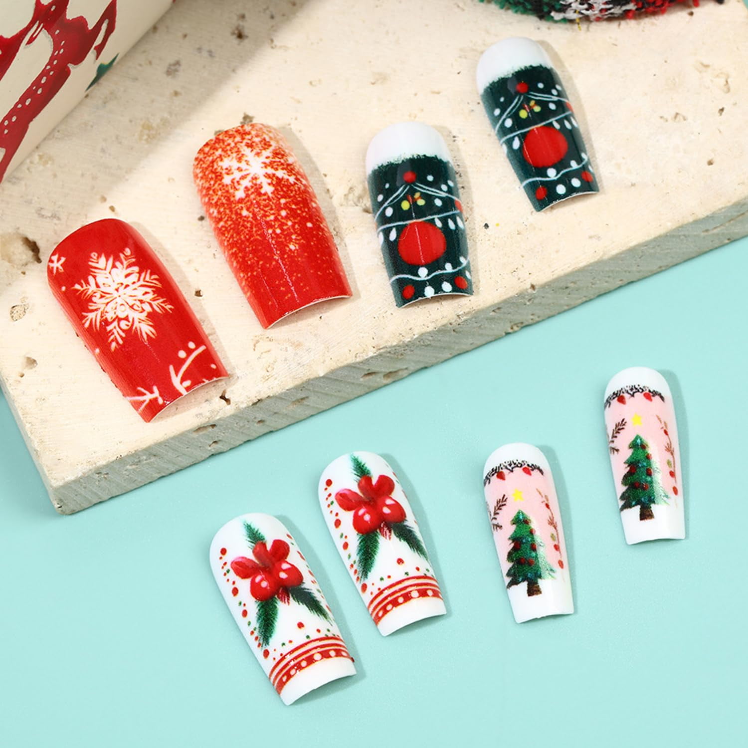 LIDUI-Christmas Press on Nails Medium Square Artificial Acrylic Fake ...
