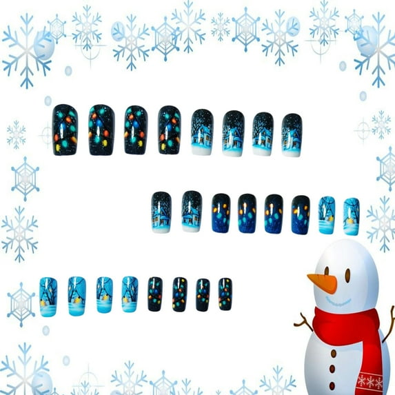 LIDUI-Christmas Press on Nails Medium Square Christmas Lights Fake Nail ...