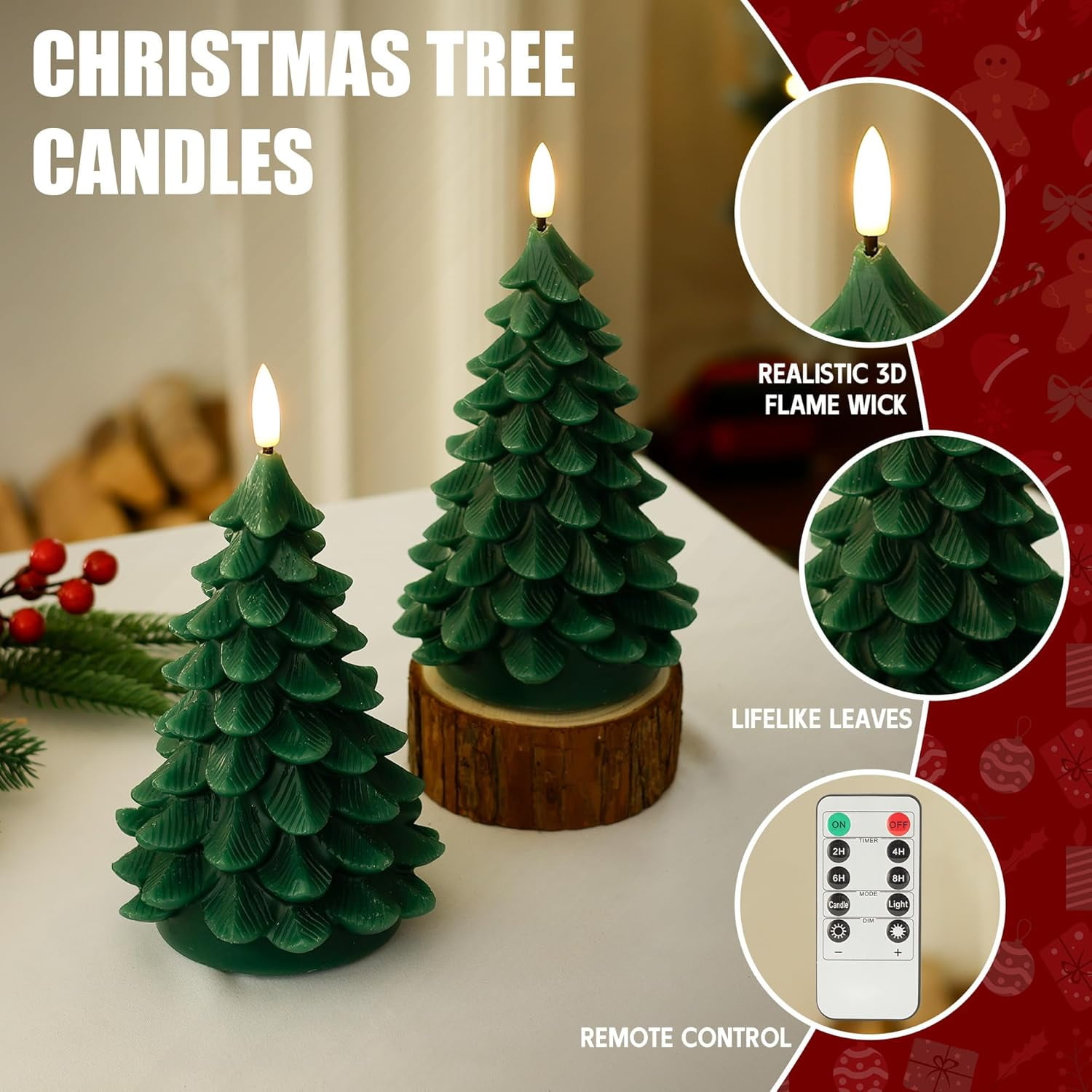 LIDUI-Christmas Tree Candles with Remote, Green Battery Operated ...