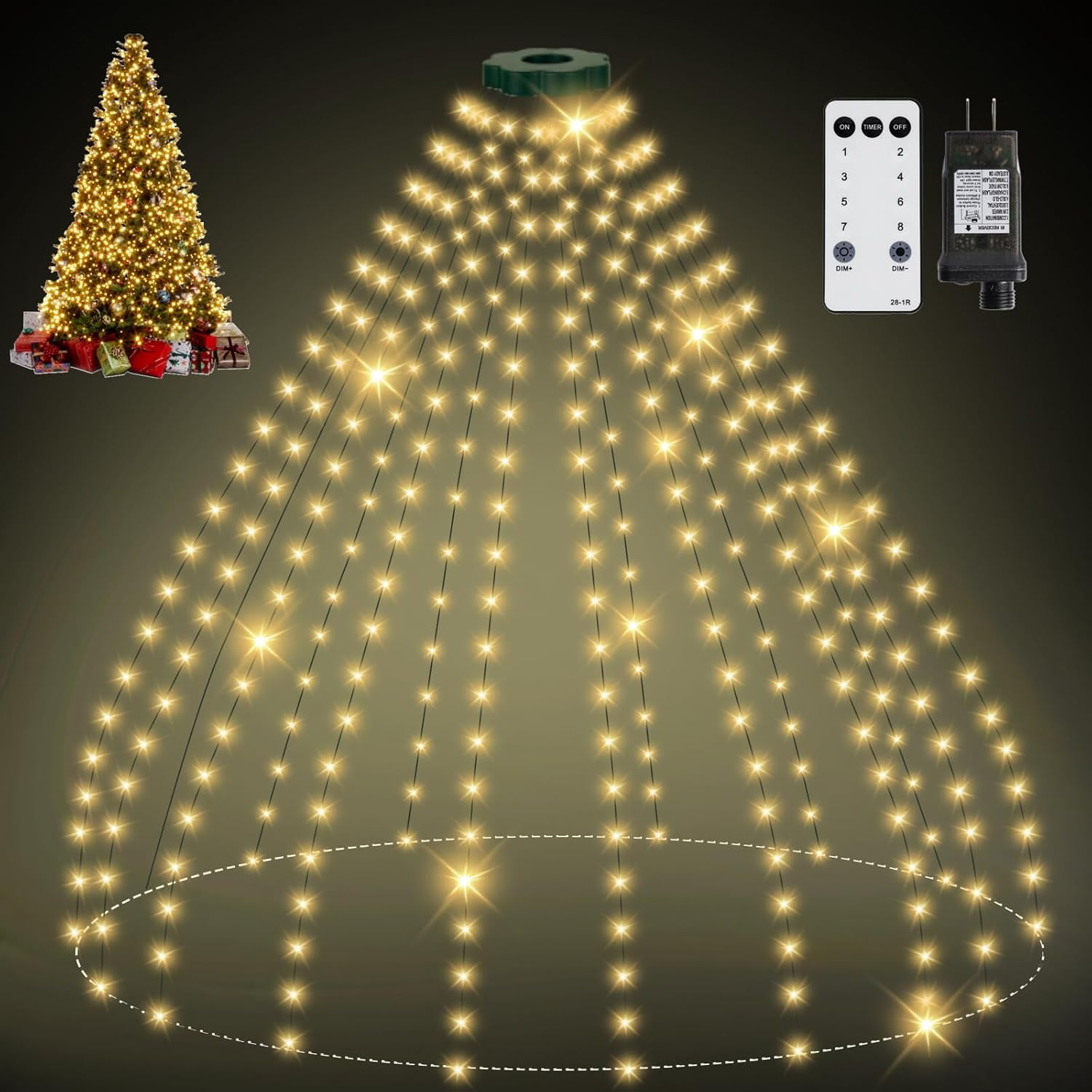 LIDUI-Christmas Tree Lights, 400 LED 8.2Ftx16 Line String Lights Plug ...