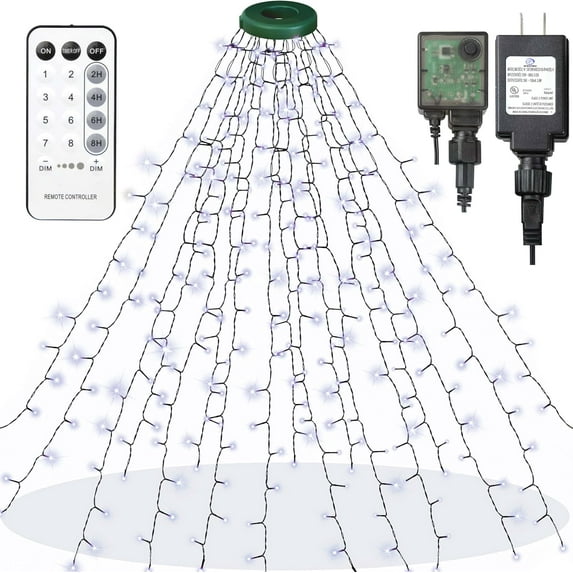 LIDUI-Christmas Tree Lights, 448 LED Waterfall Tree Topper Lights with 8 Lighting Modes, 8.2ft× ...