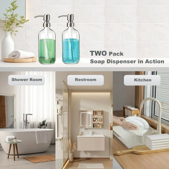 LIDUI-Clear Glass Soap Dispenser - Refillable Liquid Hand Lotion ...