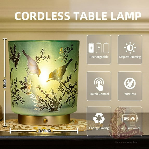 LIDUI-Cordless Rechargeable Table Lamp, Glass USB-C Decorative Small ...