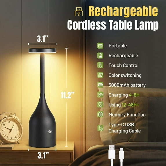 LIDUI-Cordless Table Lamp Rechargeable Set of 2 5000mAh Battery ...