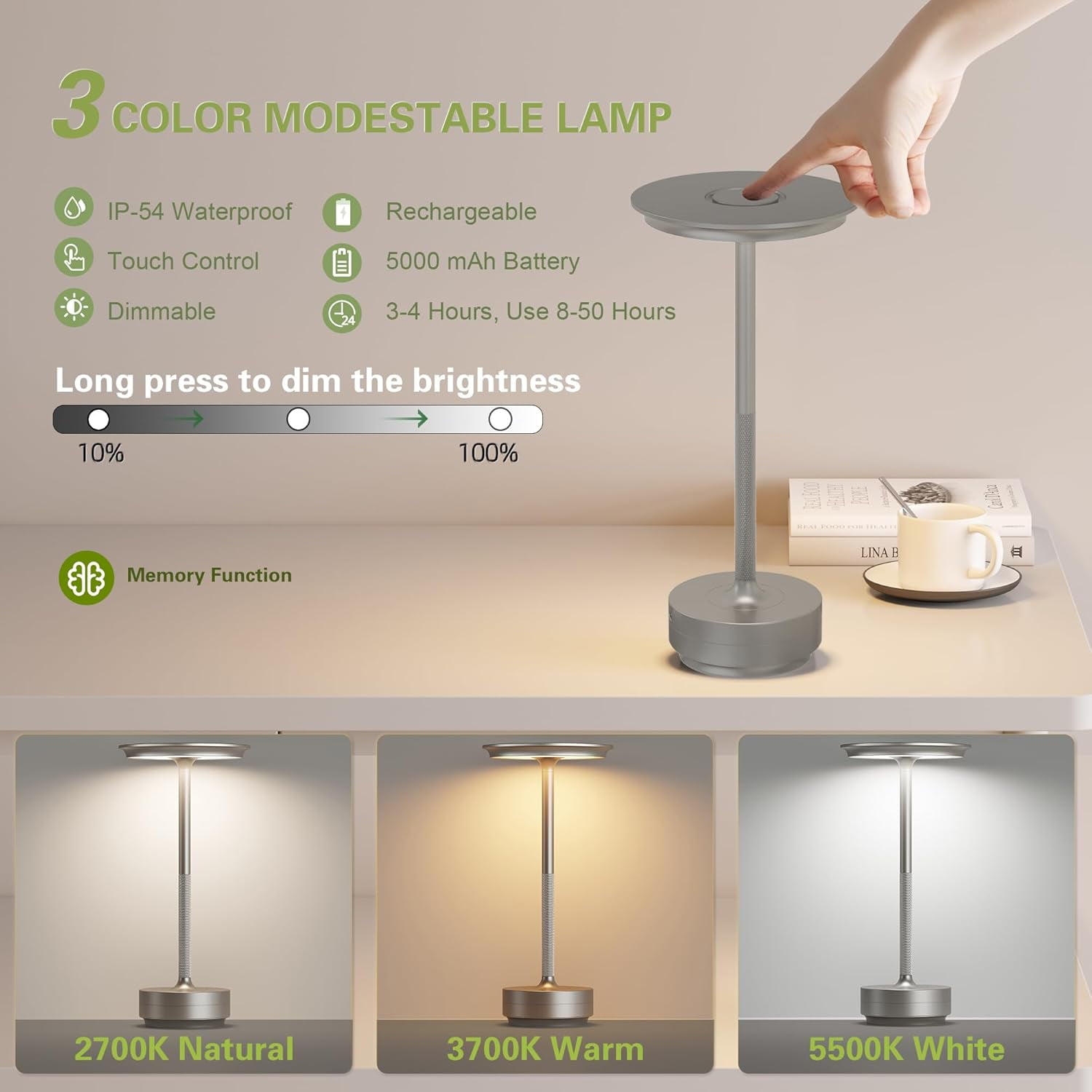 LIDUI-Cordless Table Lamps, LED Rechargeable Outdoor Waterproof ...