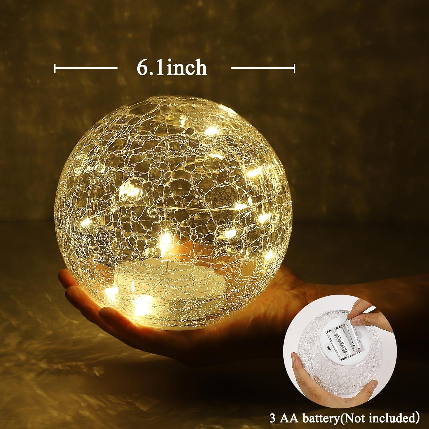 LIDUI-Crackle Globe LED Lamp Battery Operated, Lighted Glass Orb for ...