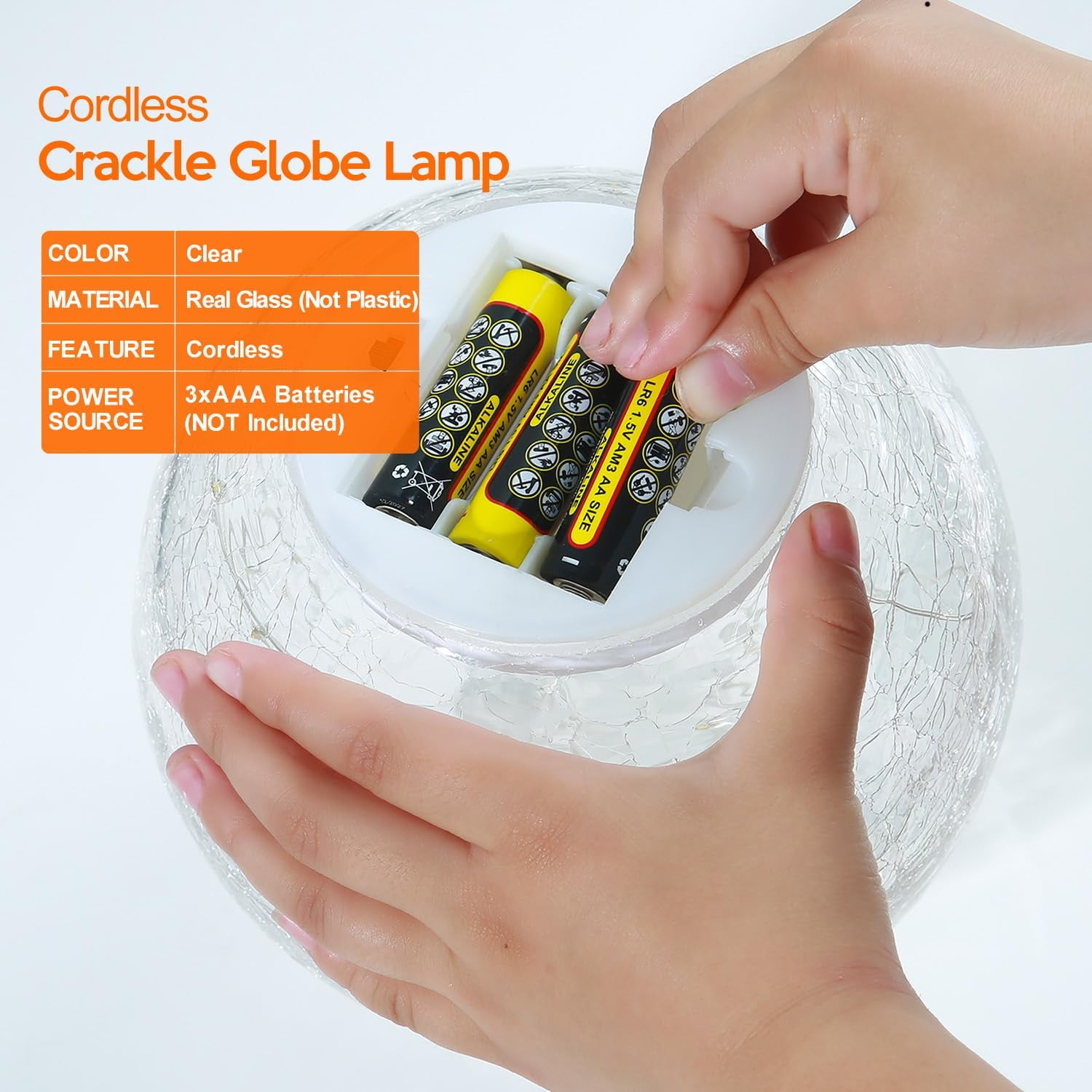 LIDUI-Crackle Globe LED Lamp Battery Operated with Timer, Lighted Glass ...