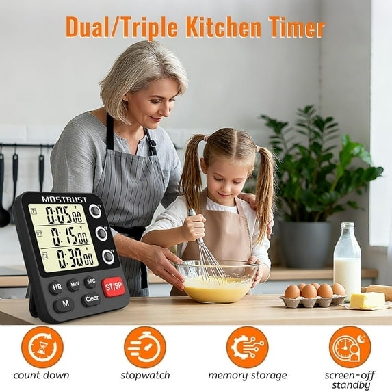 LIDUI-Digital Dual Kitchen Timer, 3 Channels Triple Countdown Timer for ...