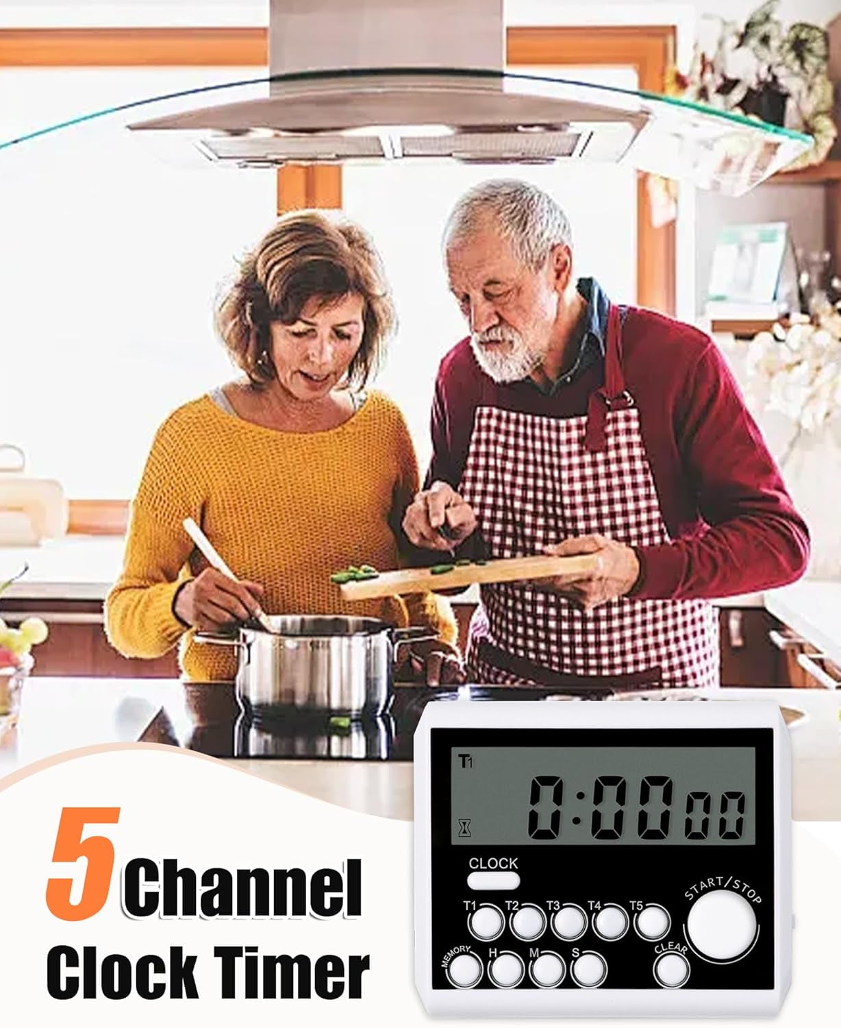 LIDUI-Digital Kitchen Timer: 5-Channel Magnetic Digital Clock Timer ...