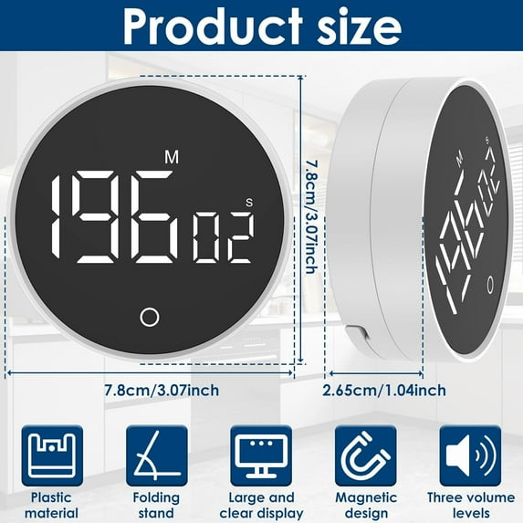 LIDUI-Digital Kitchen Timer Magnetic 200 Minute Countdown Count Up Battery Powered Magnetic ...