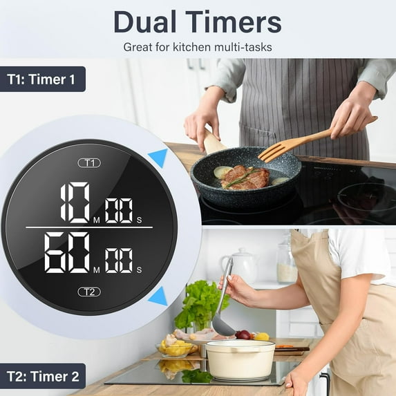 LIDUI-Dual Digital Kitchen Timer for Cooking, 199 Minutes Countdown ...