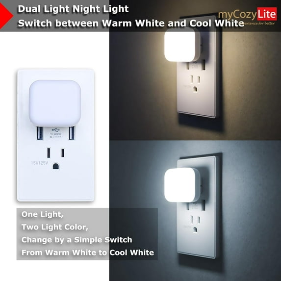 LIDUI-Dual Light Night Light Plug in, Warm White and Cool White Light ...