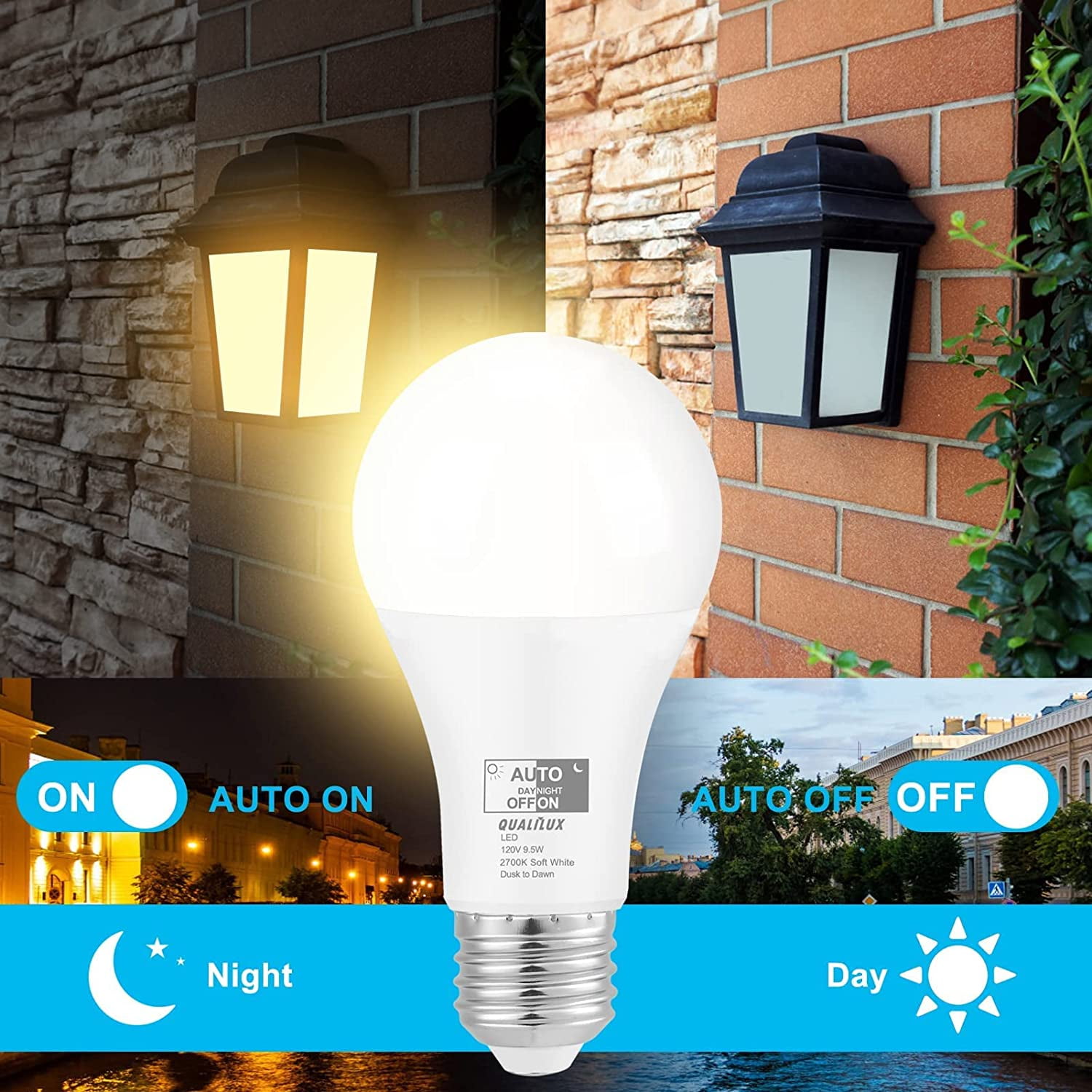 LIDUI-Dusk to Dawn Light Bulbs 850LM, 60W Equivalent, Soft White, LED 9 ...